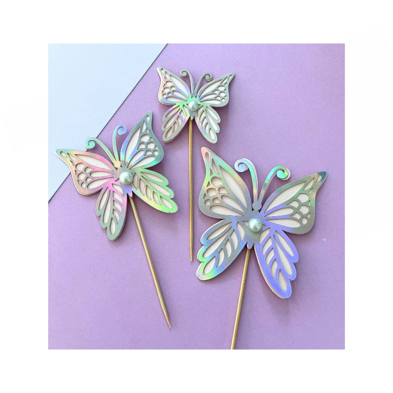 Dessert Bling - Iridescent Butterfly Cake Toppers 3pc – Sugar Love Designs